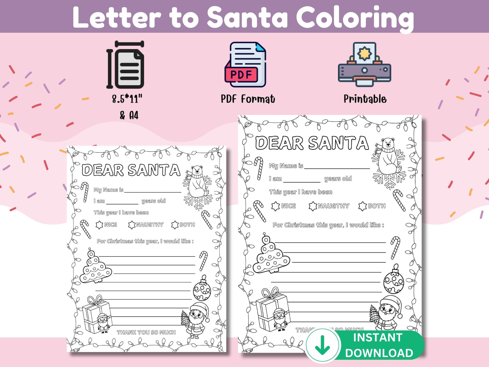 Letter to Santa Coloring Page Printable, Christmas Coloring, Dear Santa ...