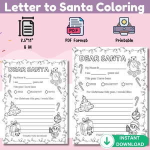 Letter to Santa Coloring Page Printable, Christmas Coloring, Dear Santa ...