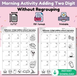 Morning Activity Adding Two Digit Without Regrouping, Therapy Halloween ...