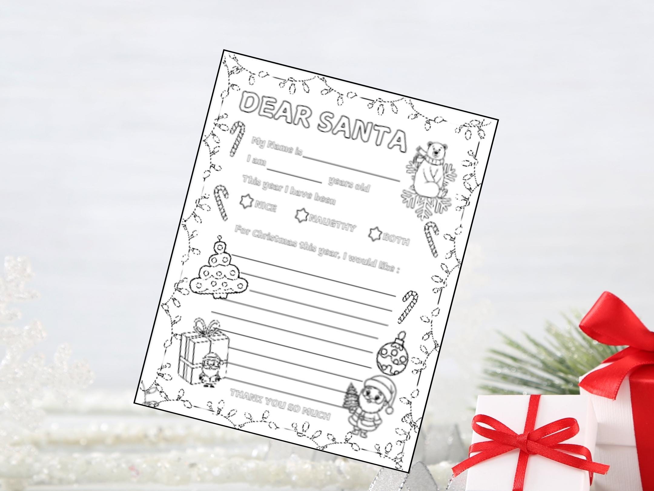 Letter to Santa Coloring Page Printable, Christmas Coloring, Dear Santa ...