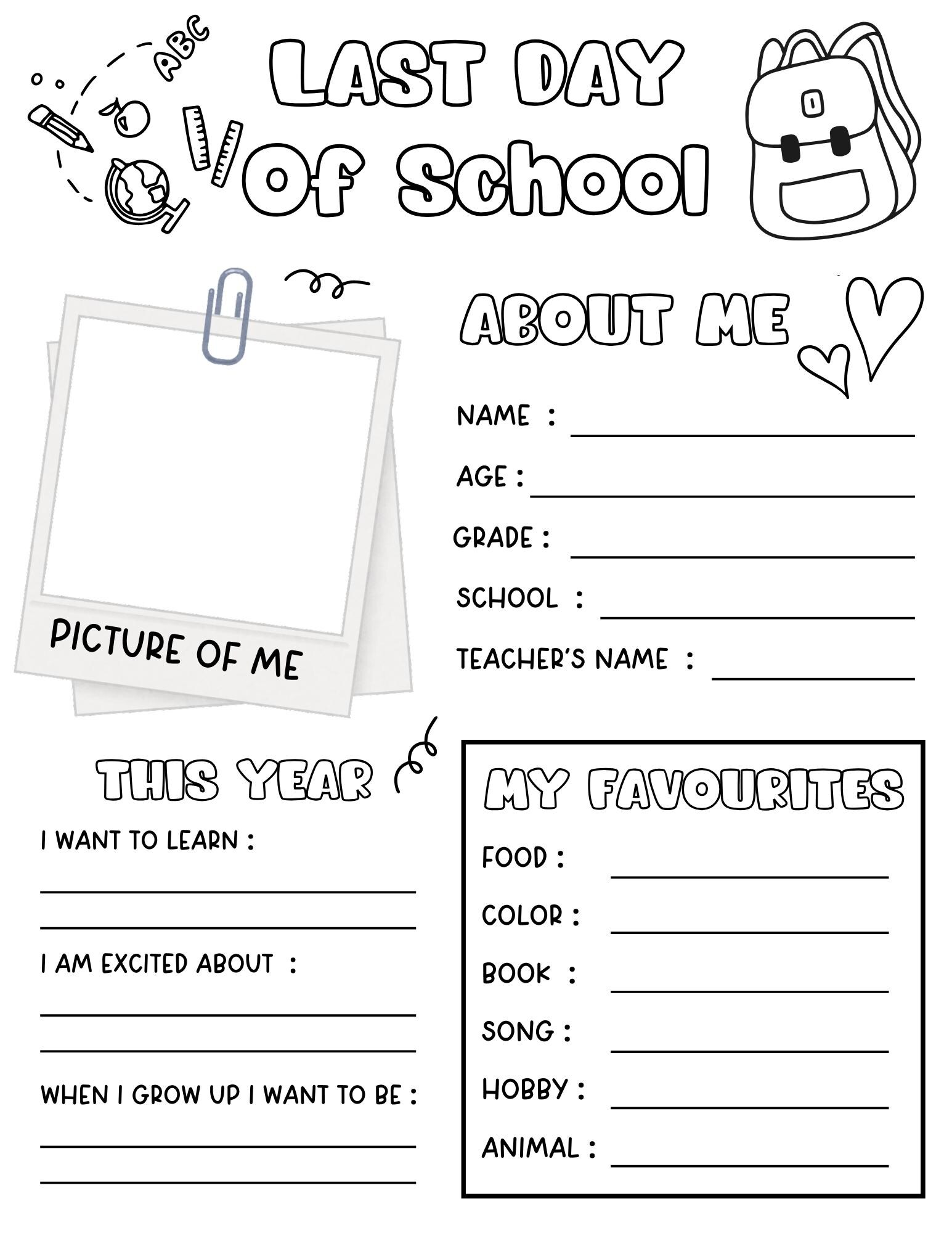 Kid's Memory Journal, Printable First and Last Day of School Keepsake ...