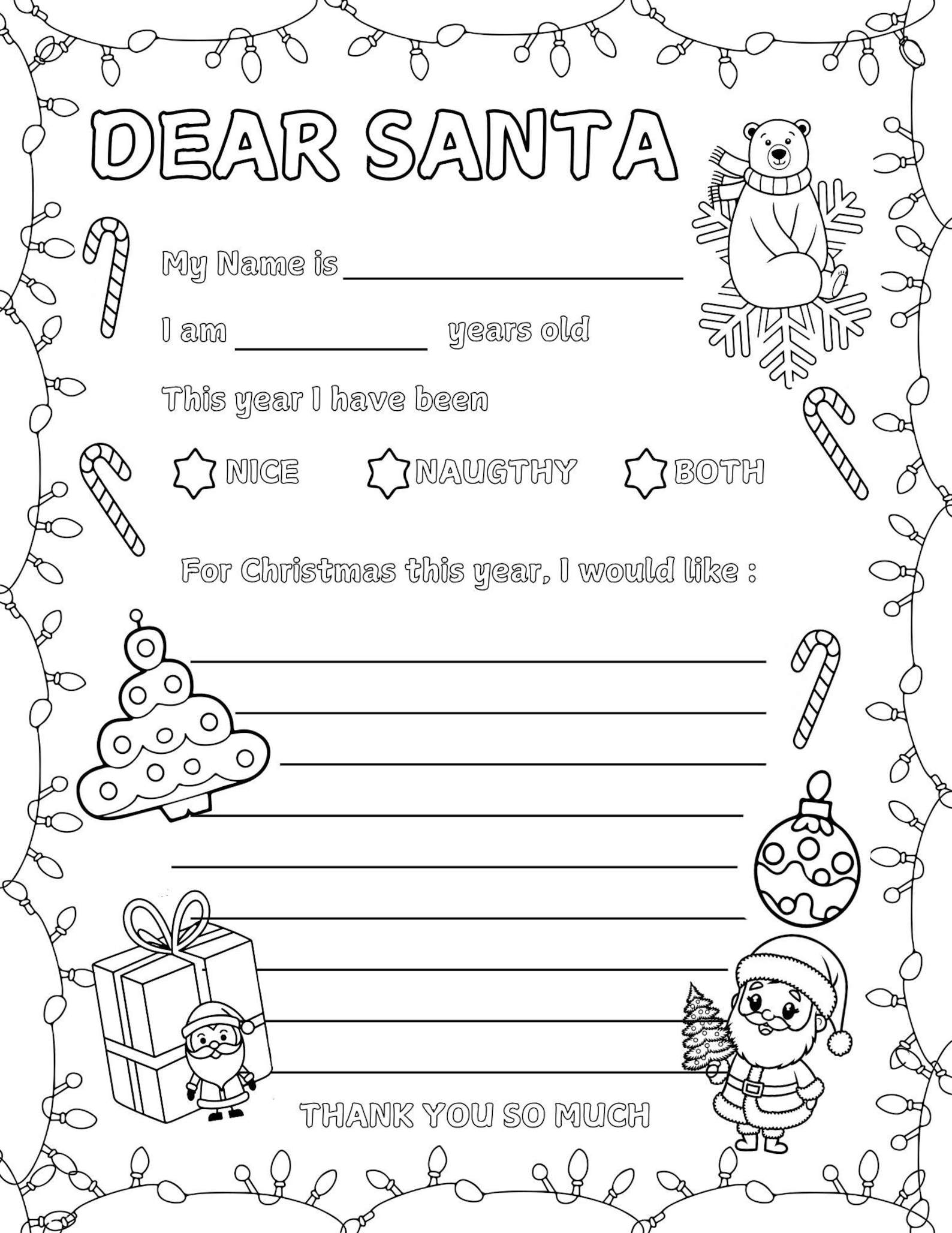 Letter to Santa Coloring Page Printable, Christmas Coloring, Dear Santa ...