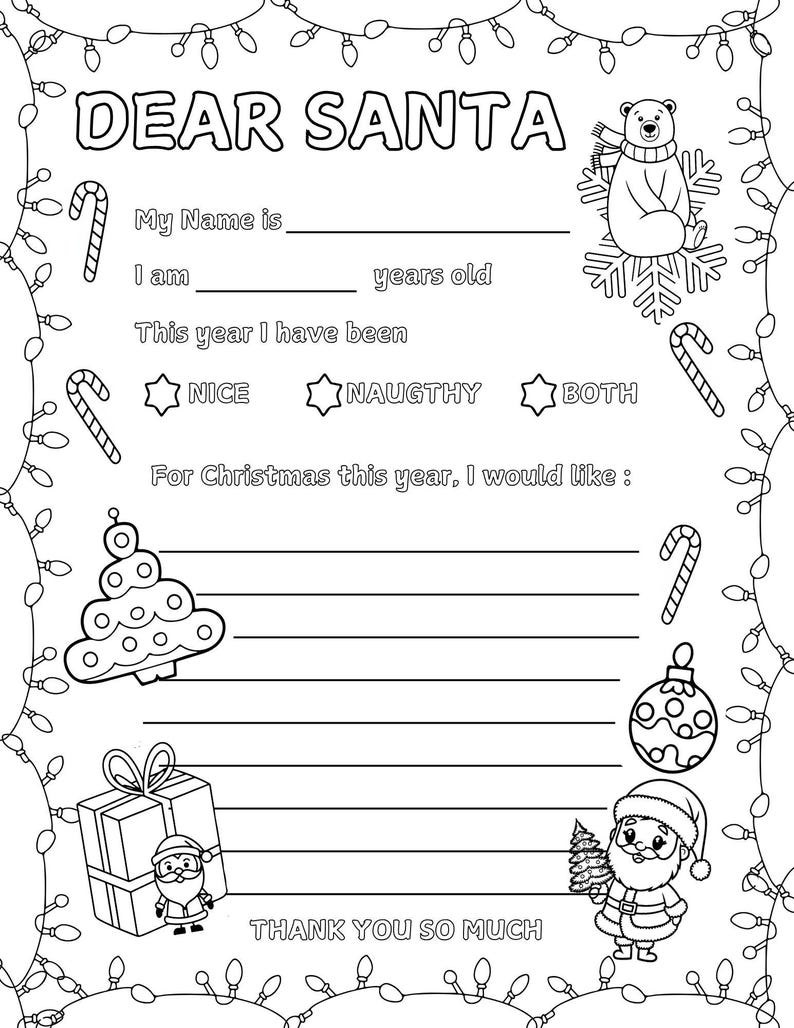 Letter to Santa Coloring Page Printable, Christmas Coloring, Dear Santa ...