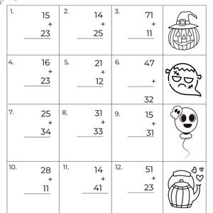 Morning Activity Adding Two Digit Without Regrouping, Therapy Halloween ...
