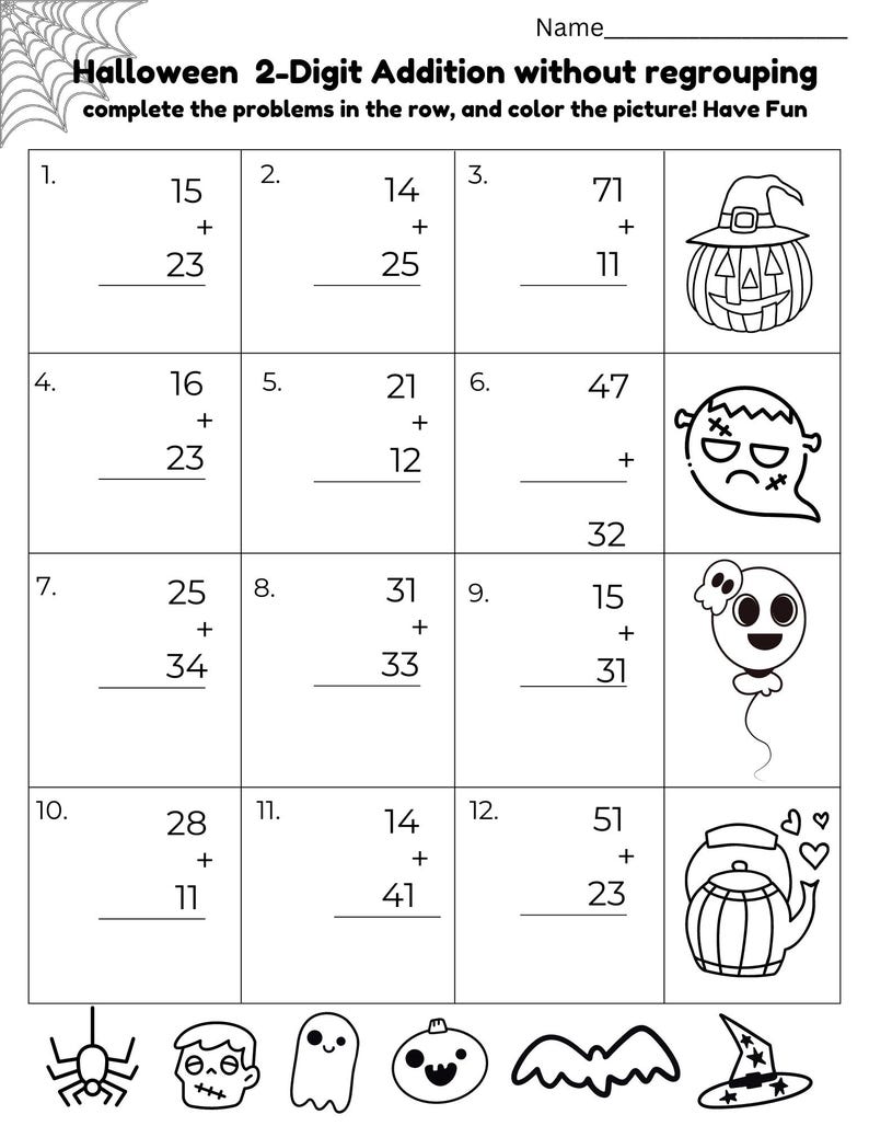 Morning Activity Adding Two Digit Without Regrouping, Therapy Halloween ...