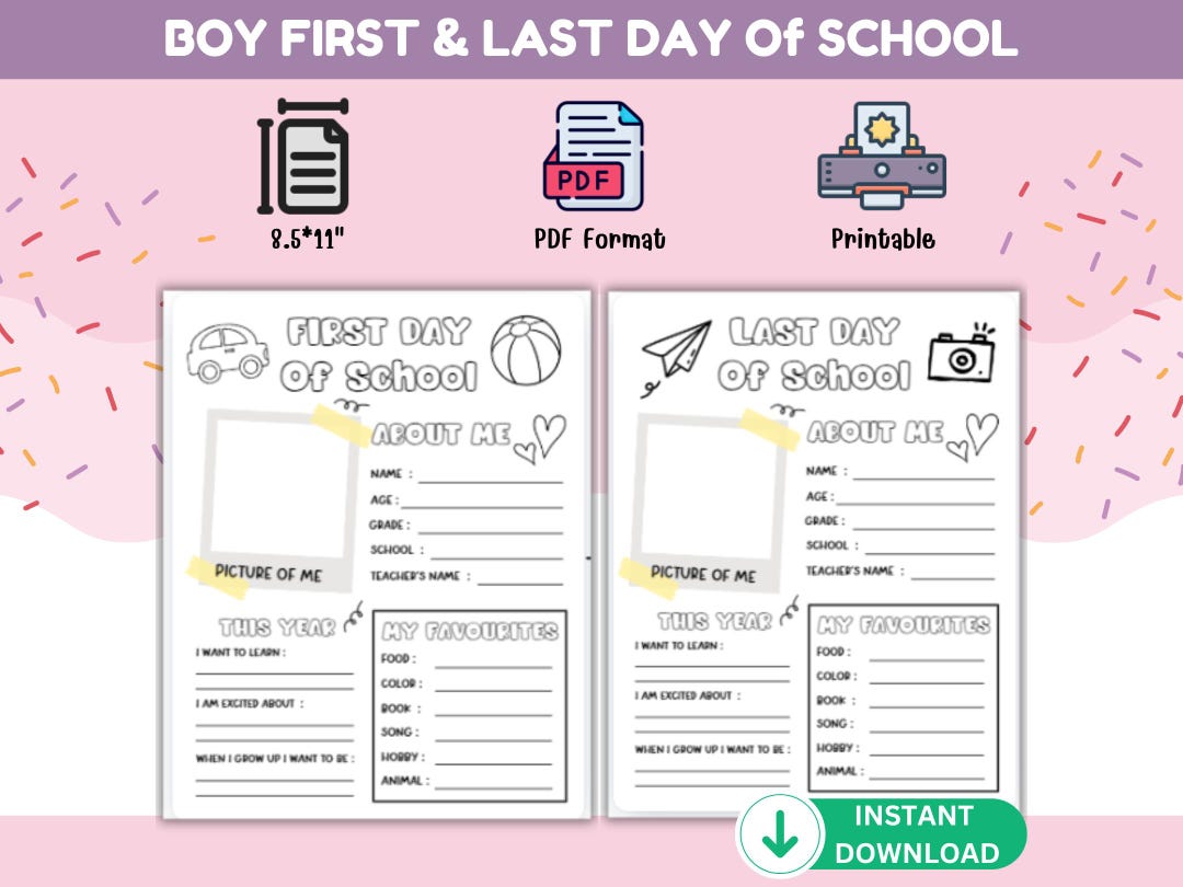 Cute Boy First Day & Last Day of School Printable, Home School Activity ...