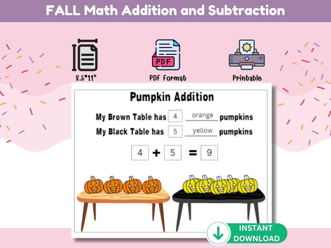 Fall Math Addition and Subtraction Activities Homeschool Learning ...