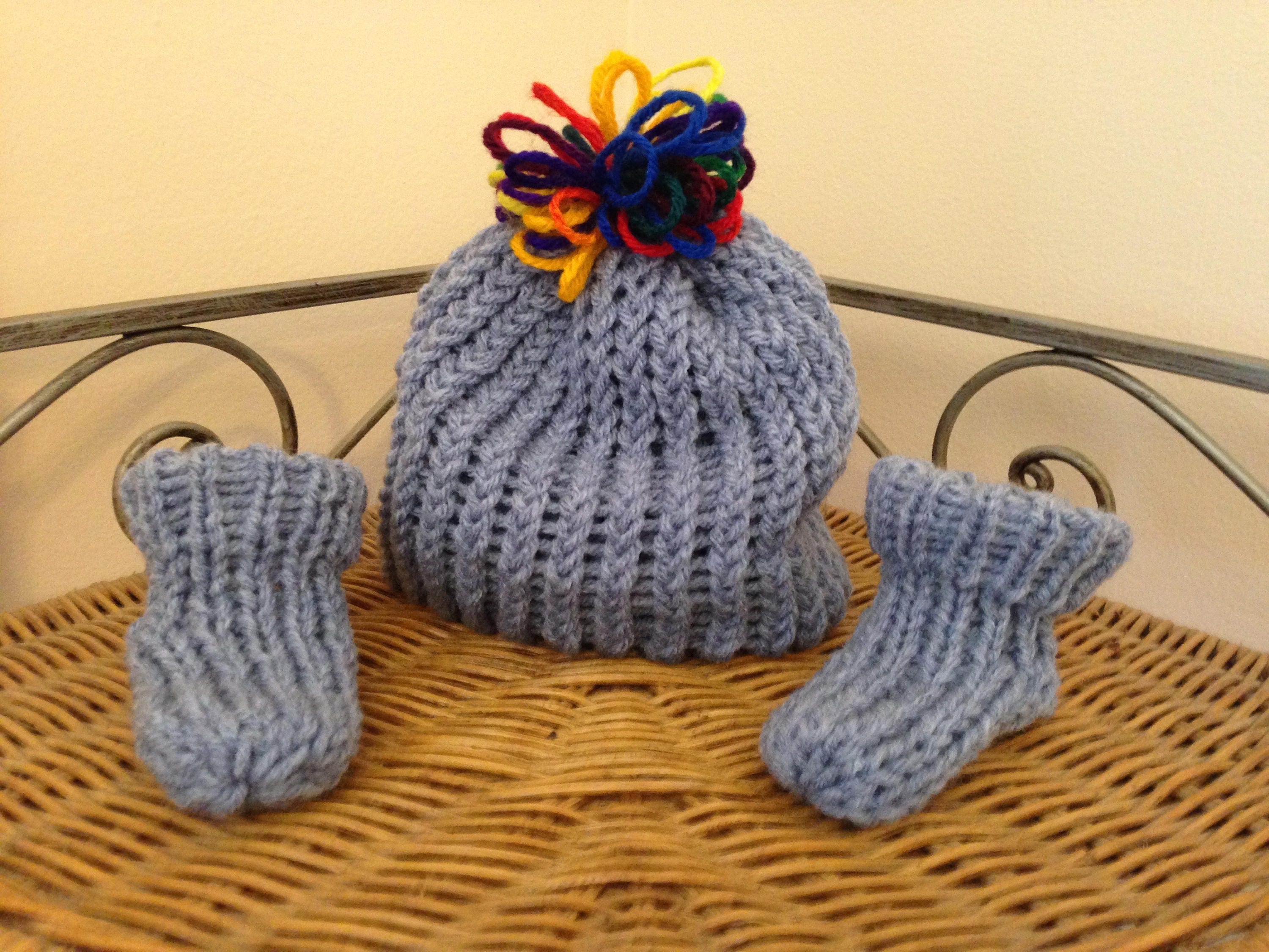 Light Blue Knit Baby Hat and Bootie Set by Little Bohemian Heart With ...