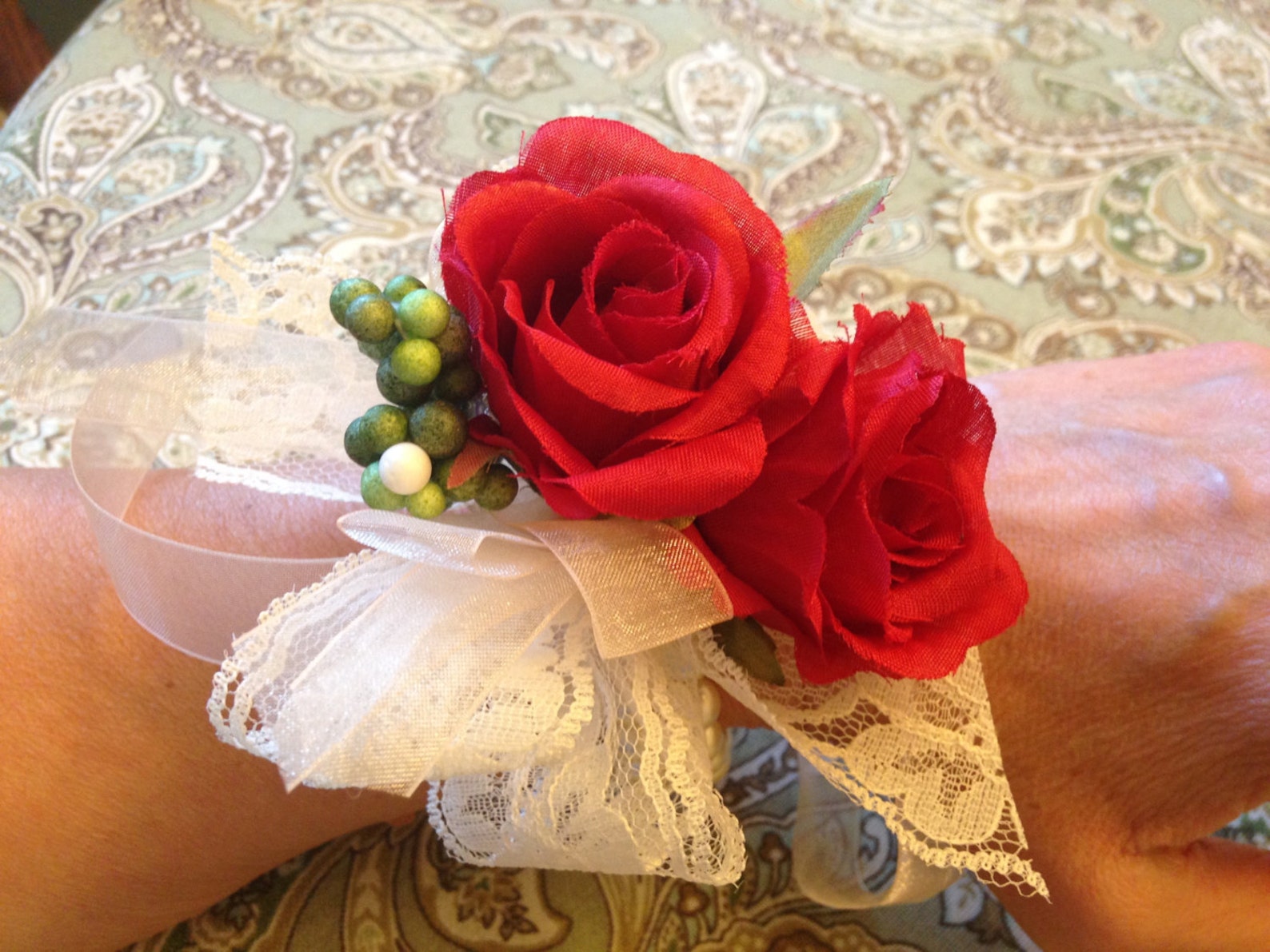 Red Rose and Lace Wrist Corsage Prom Homecoming Wedding Bridesmaid ...