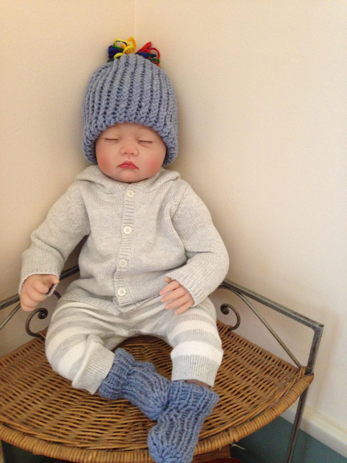 Light Blue Knit Baby Hat and Bootie Set by Little Bohemian Heart With ...
