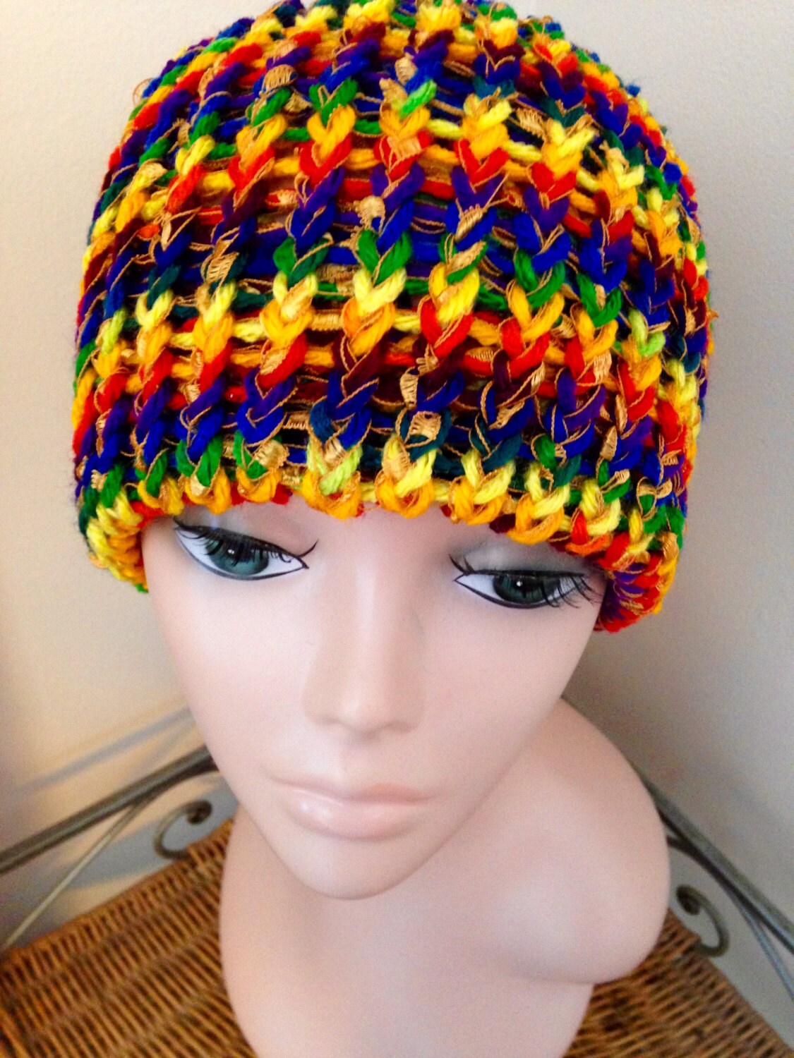 Rasta Rainbow Boho Beanie Knit Hat by Little Bohemian Heart - Etsy