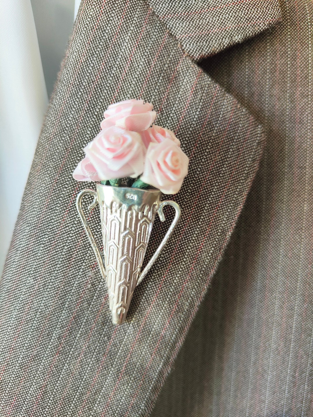 Art Deco Lapel Pin Boutonniere Brooch Handmade With Sterling Silver in ...