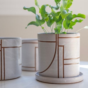HANDMADE CERAMIC Planter-line Design in Matte White With Drip Tray and ...