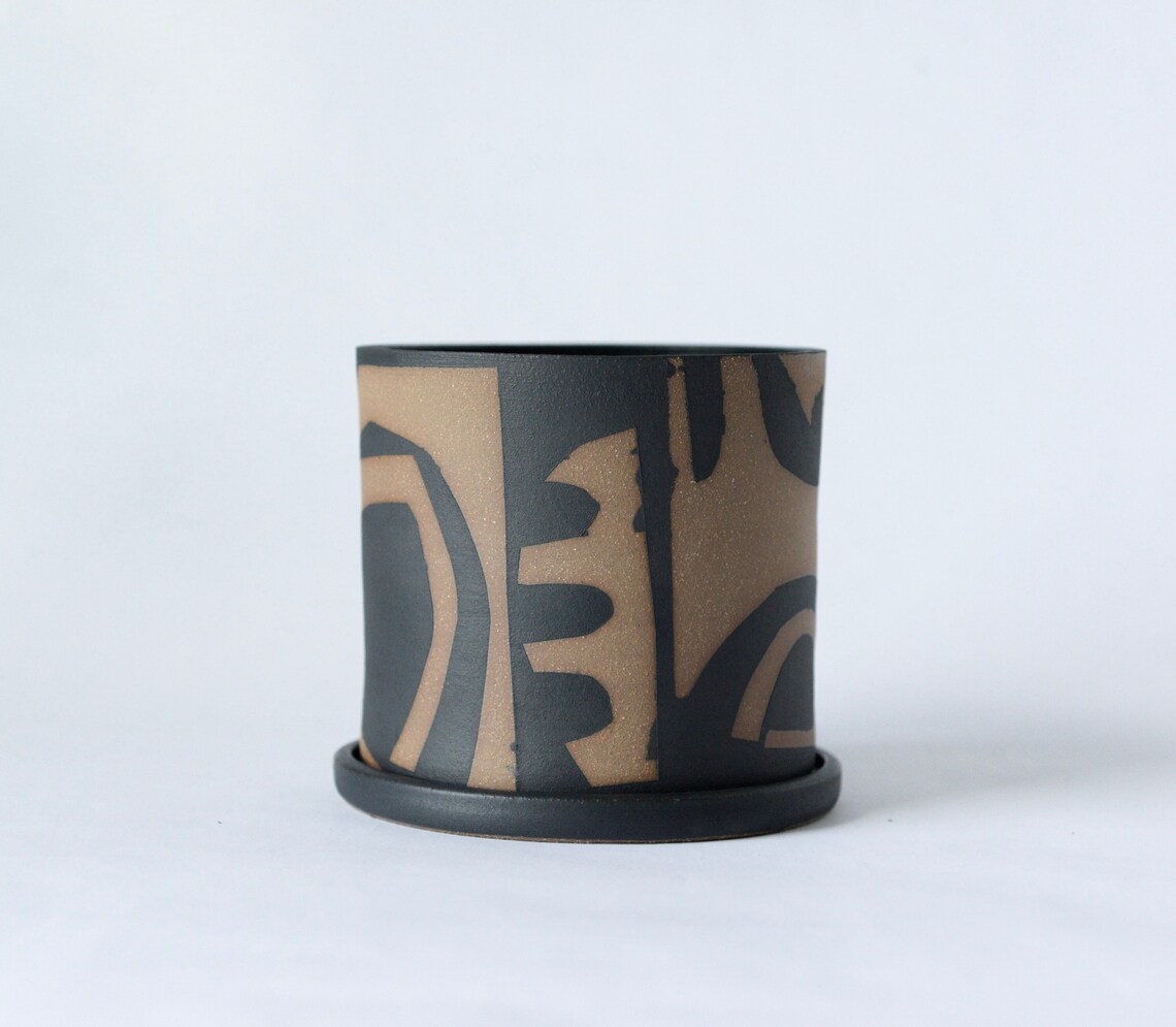 COLLAGE SHAPE Planter-with Drip Tray and Drainage Hole. Made From Brown ...