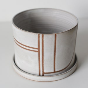 HANDMADE CERAMIC Planter-line Design in Matte White With Drip Tray and ...
