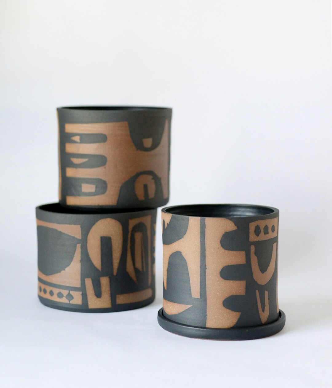 COLLAGE SHAPE Planter-with Drip Tray and Drainage Hole. Made From Brown ...