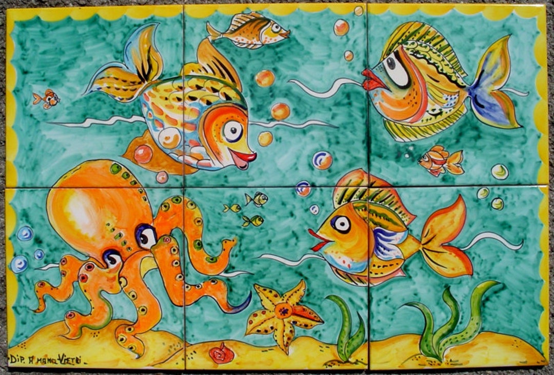 Hand Painted Ceramic Tiles - Octopus Decor - Bathroom Ceramic Wall ...