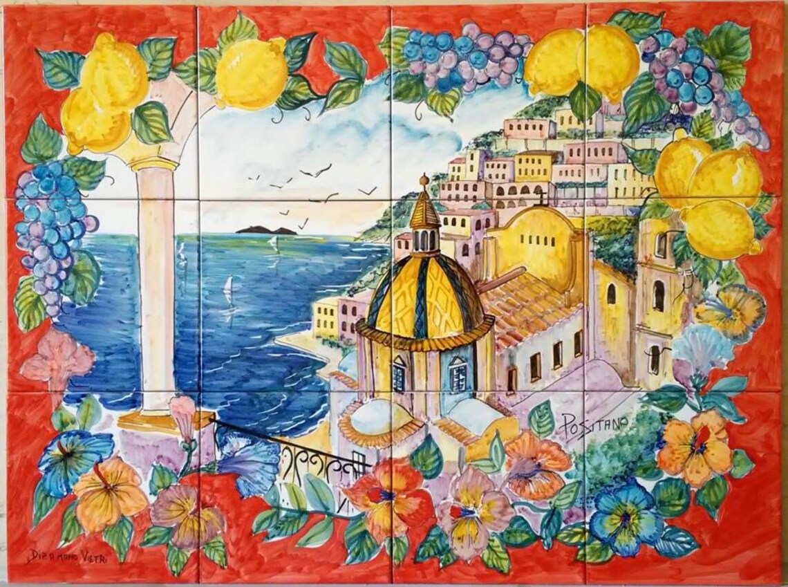 Painted Tile Mural of Positano Art Tile Backsplash | Etsy