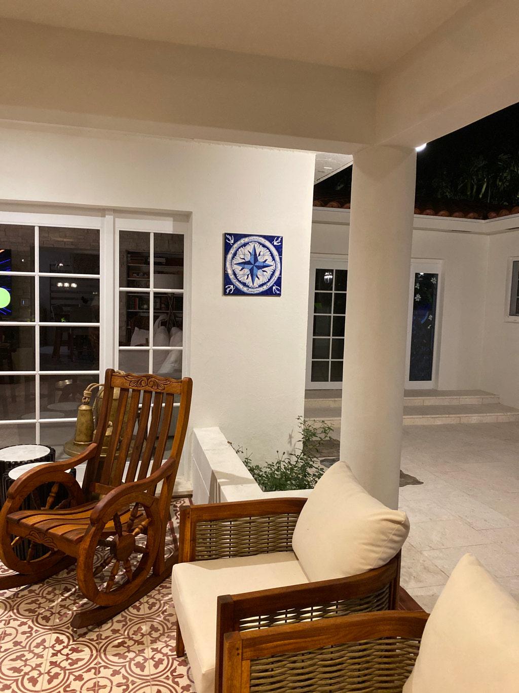 Hand Painted Compass Rose Tile Mural, Nautical Decor - Etsy