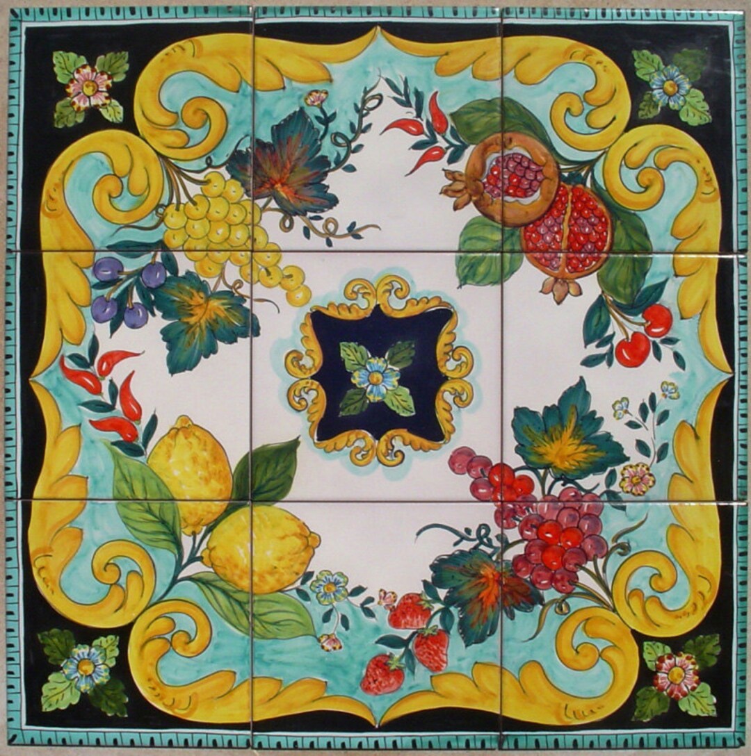 Hand Painted Fruit Tile Mural - Autumn Painting Fruit - Majolica - Tile ...