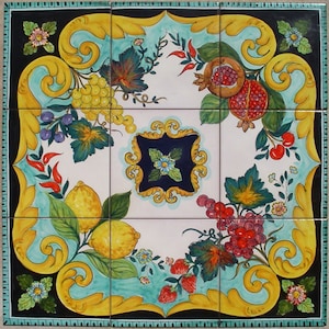 Hand Painted Fruit Tile Mural - Autumn Painting Fruit - Majolica - Tile ...