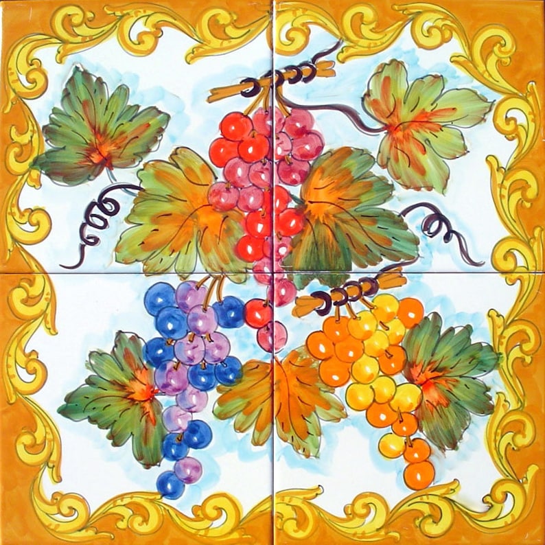 Hand Painted Tile Mural Baroque Grapevine Grape Decor - Etsy