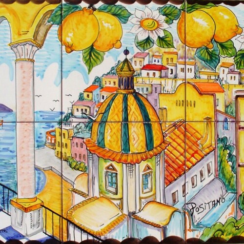 Hand Painted Tile Mural Positano Italy Arches and Lemons - Etsy