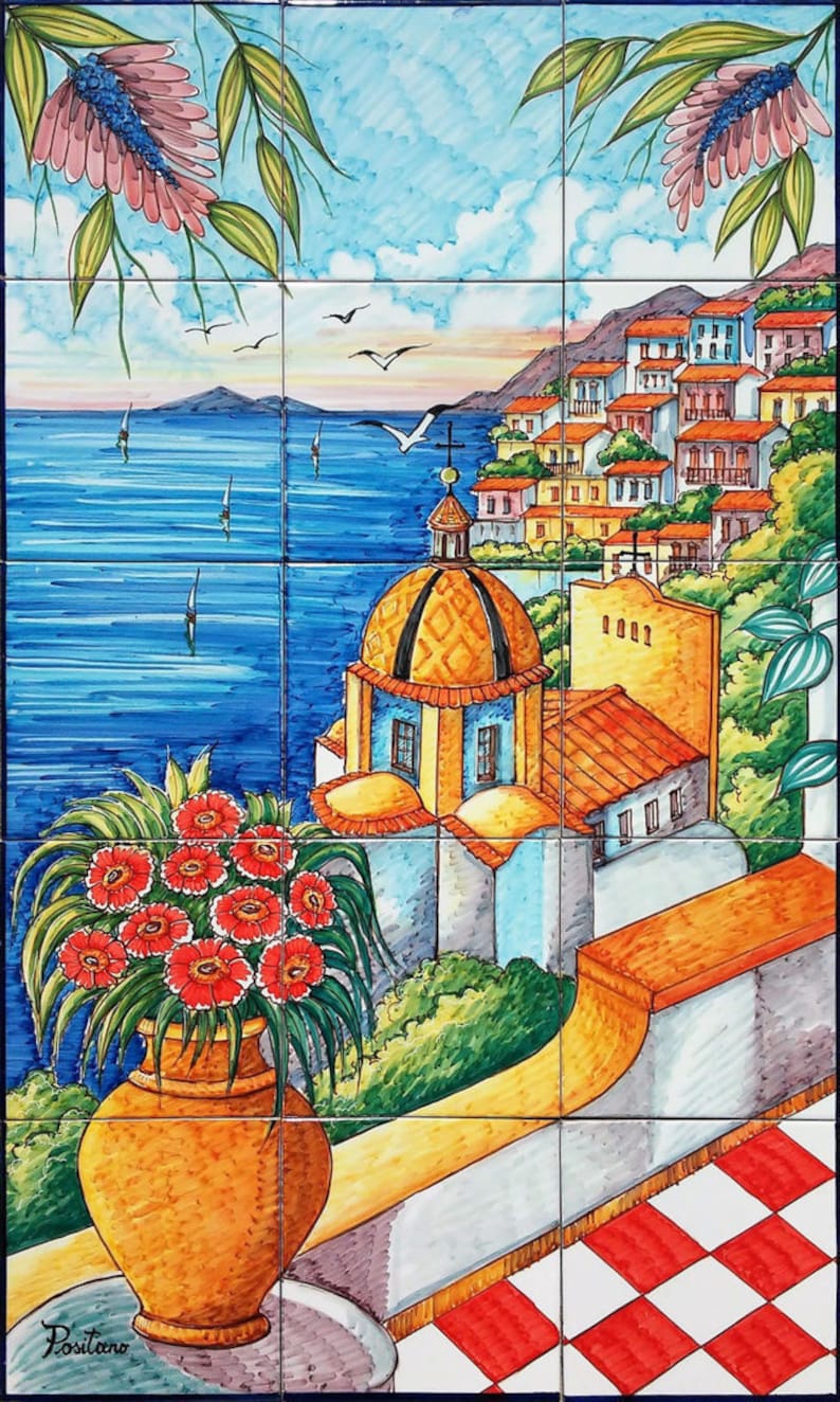 Positano Terrace Backsplash Tile Mural Painted Tiles for - Etsy