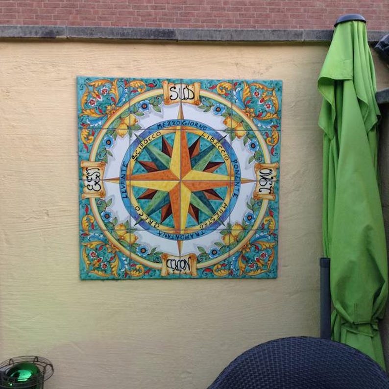 Hand-painted Tile Compass Rose Medallion, Nautical Decor - Etsy