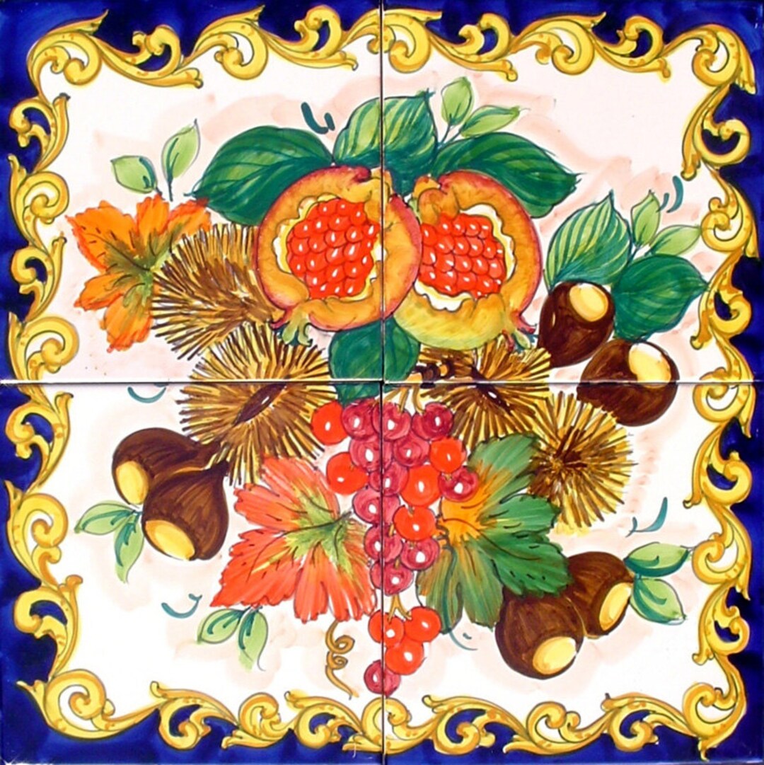 Hand Painted Tile Mural -pomegranate and Chestnut - Baroque Style ...