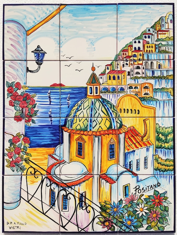 Hand Painted Tile Mural Positano Church Tile Mosaic - Etsy
