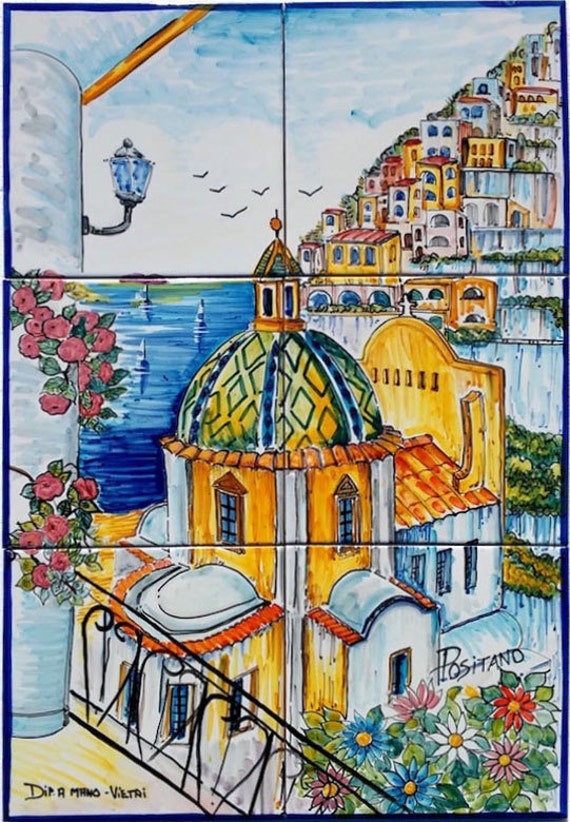 Hand Painted Tile Mural Positano Church Tile Mosaic | Etsy