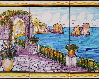 Hand Painted Italian Glazed Tiles Capri Rocks Faraglioni | Etsy