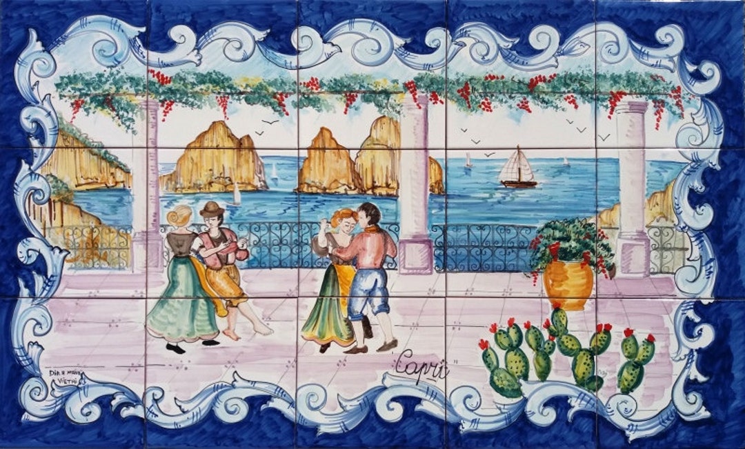 Hand Painted Italian Glazed Tiles - Capri Rocks - Faraglioni Rocks ...