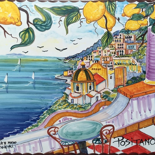 Hand Painted Tile Mural Positano Italy Arches and Lemons - Etsy