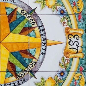 Hand-painted Tile Compass Rose Medallion, Nautical Decor - Etsy