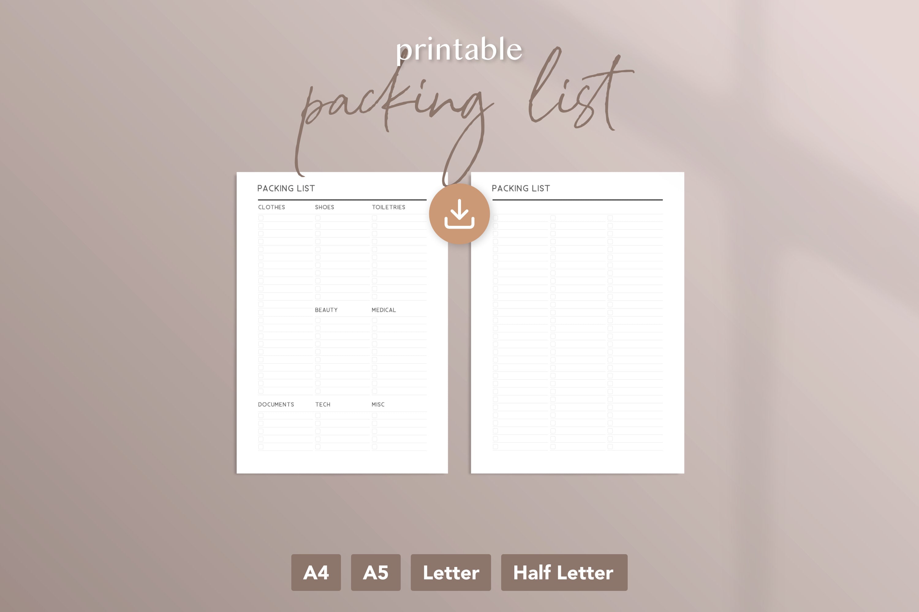 Printable Packing List | A4, A5, Letter, Half Letter Planner Inserts - Etsy
