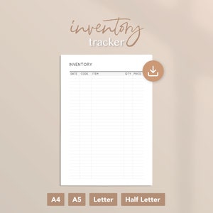 Printable Inventory Tracker | A4, A5, Letter, Half Letter Planner ...