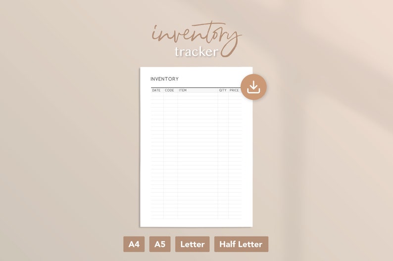 Printable Inventory Tracker | A4, A5, Letter, Half Letter Planner ...