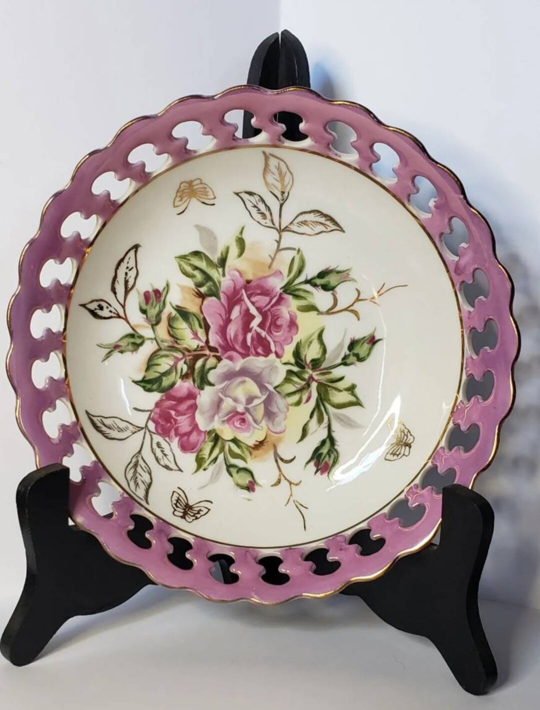 Vintage Trimont Ware Japan Serving Bowl With Roses and Gold Accents - Etsy