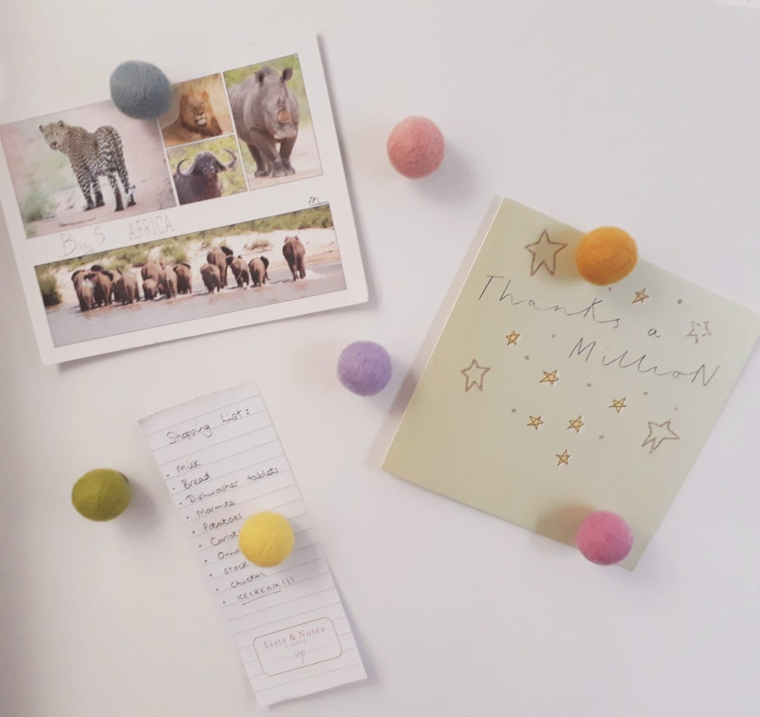 Pastel Rainbow Felt Ball Magnets, Fridge Magnets, Set of 7 Kitchen ...