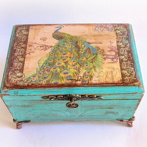 Peacock Box Jewelry Box Shabby Chic Box Peacock Gift Trinket - Etsy