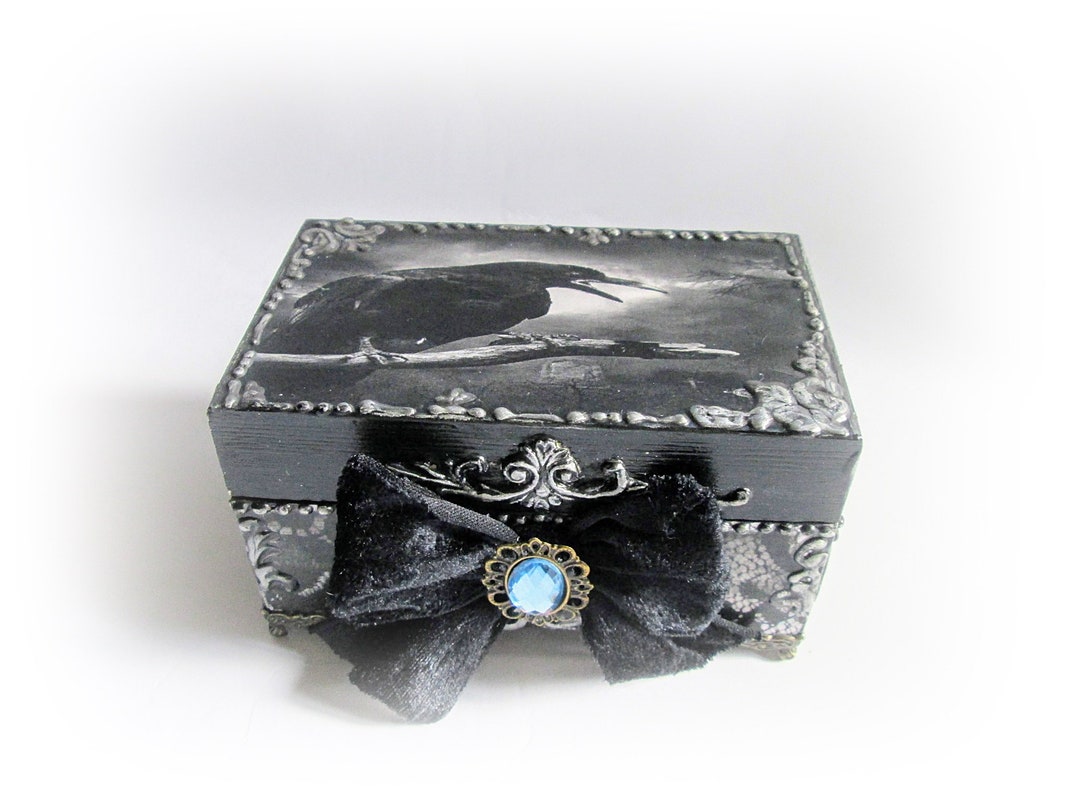 Raven Jewelry Box Personalized Box Gothic Trinket Box Antique Ring Box ...