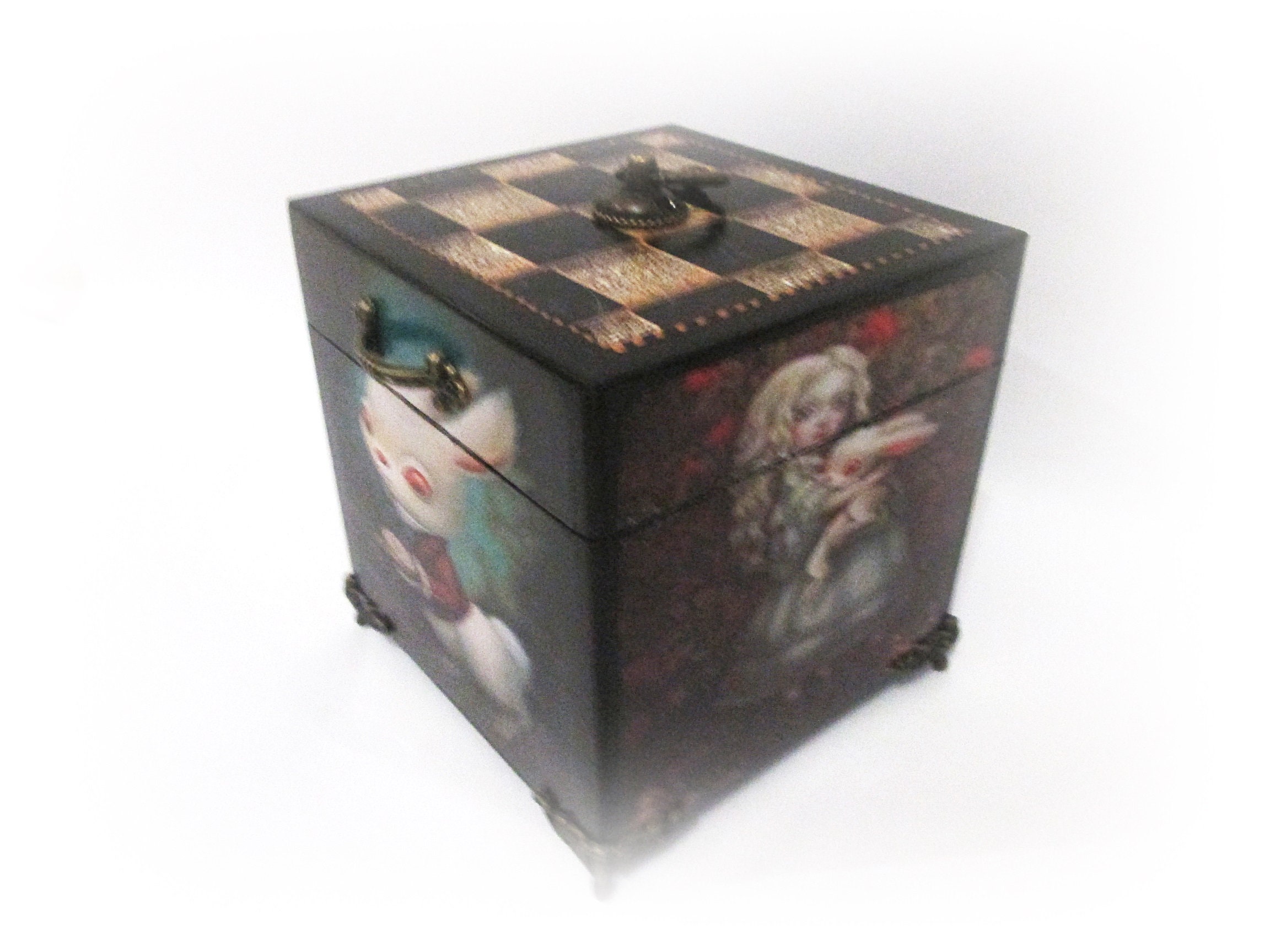 White Rabbit Trinket Box Alice in Wonderland Cube Jewelry Box - Etsy