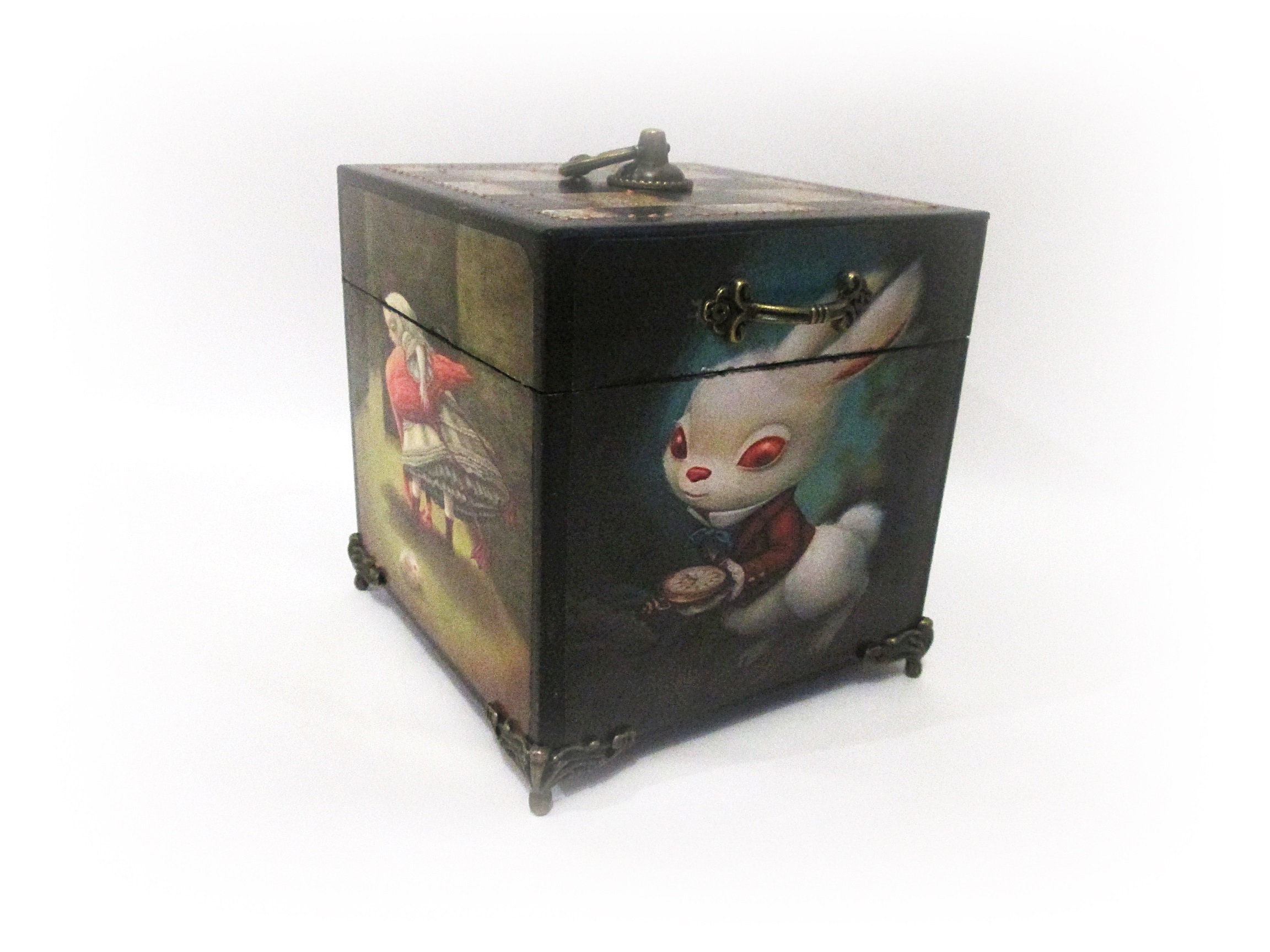 White Rabbit Trinket Box Alice in Wonderland Cube Jewelry Box - Etsy