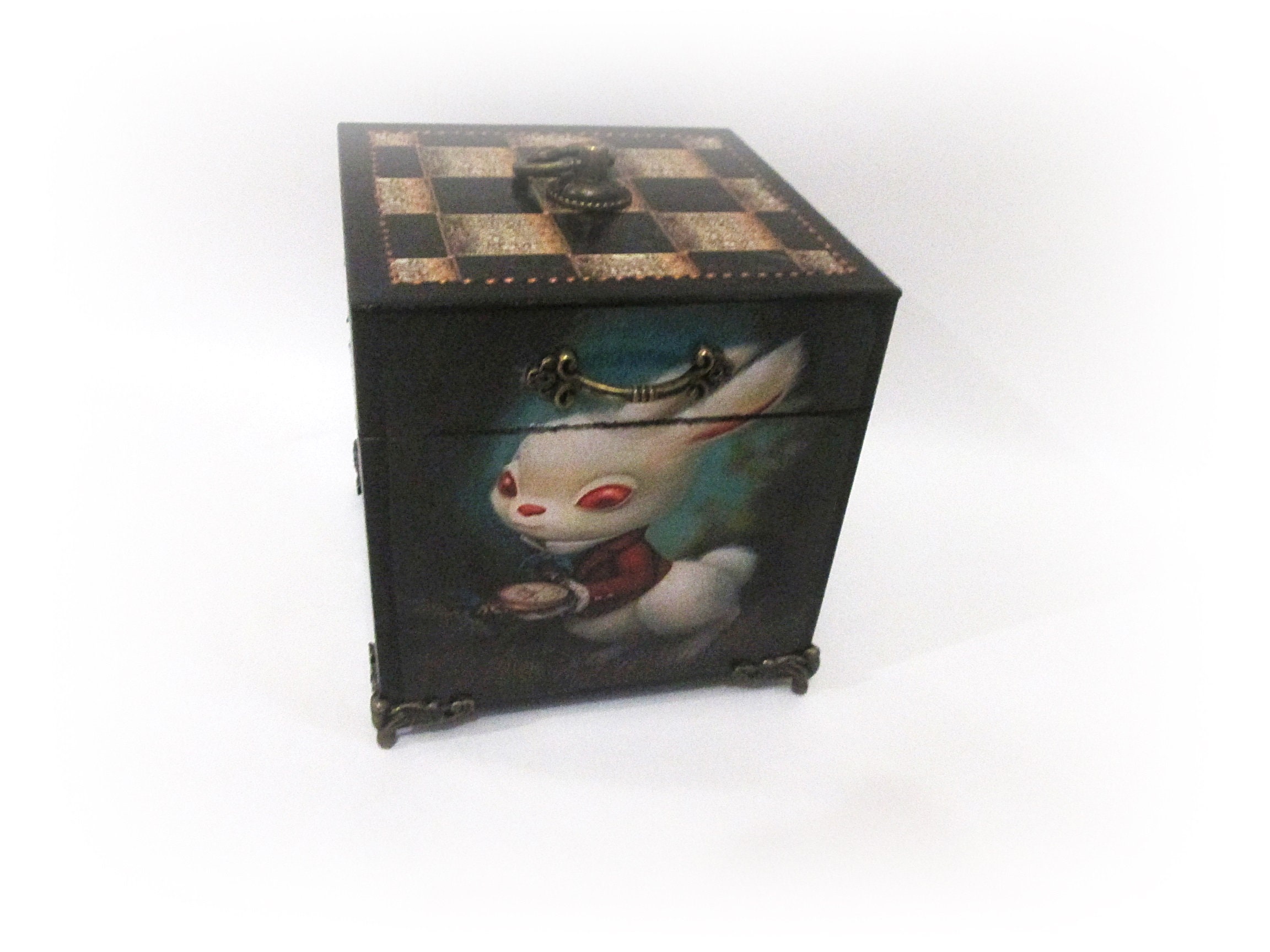 White Rabbit Trinket Box Alice in Wonderland Cube Jewelry Box - Etsy