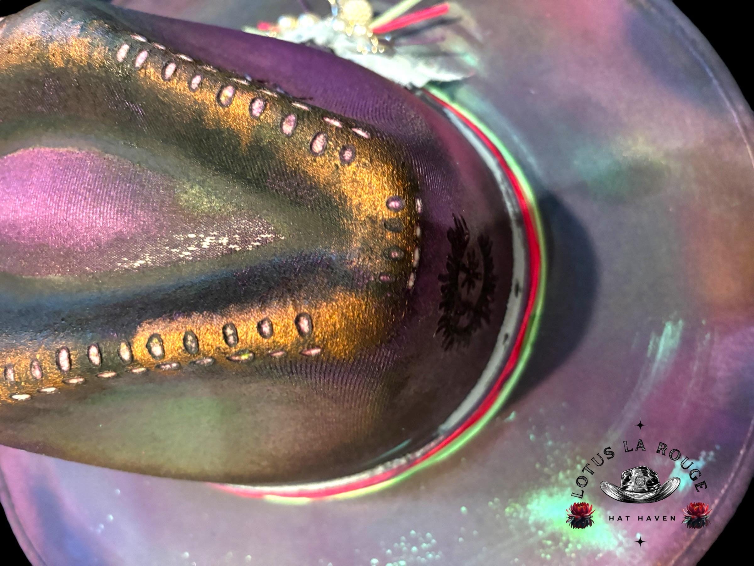 Wide Brim Multi Colored Fedora Hat, Hand Painted Hat, Rancher ...