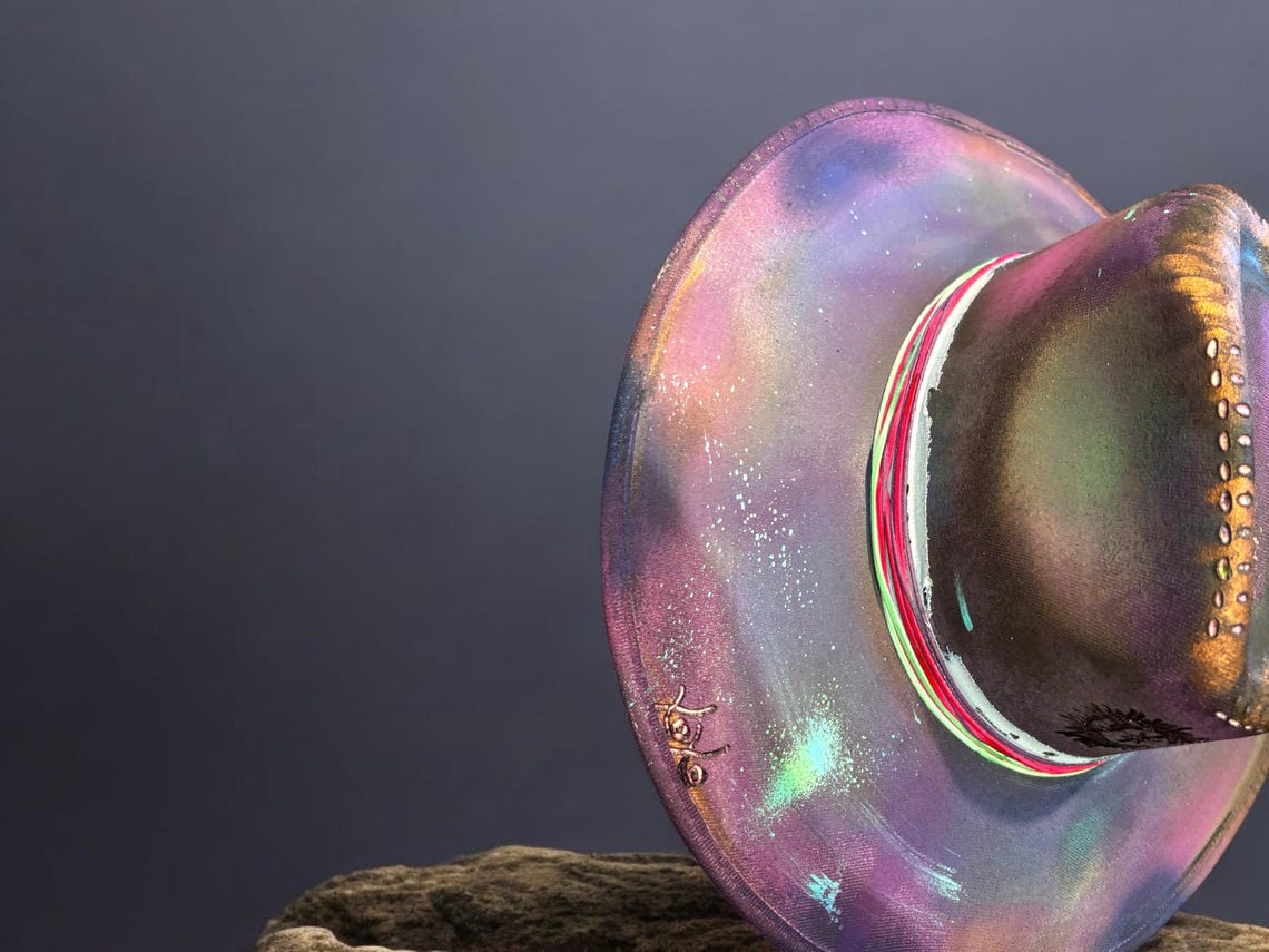 Wide Brim Multi Colored Fedora Hat, Hand Painted Hat, Rancher ...