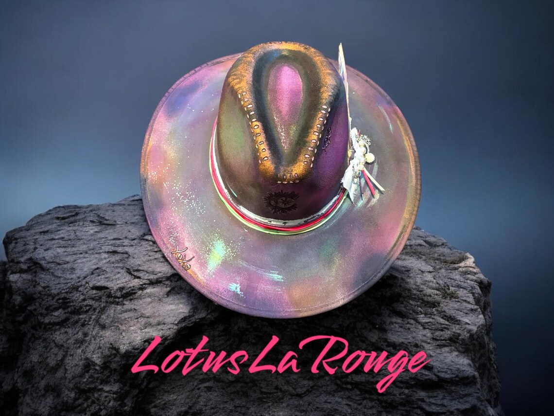 Wide Brim Multi Colored Fedora Hat, Hand Painted Hat, Rancher ...