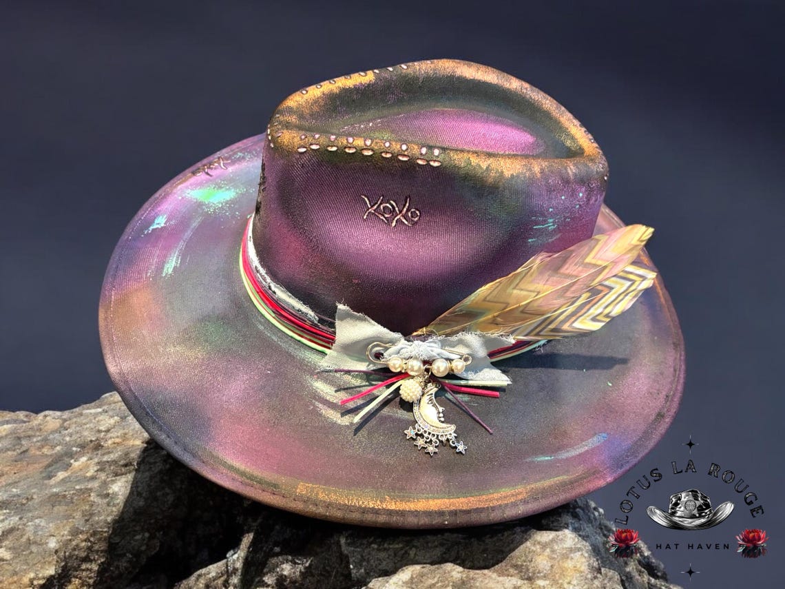 Wide Brim Multi Colored Fedora Hat, Hand Painted Hat, Rancher ...